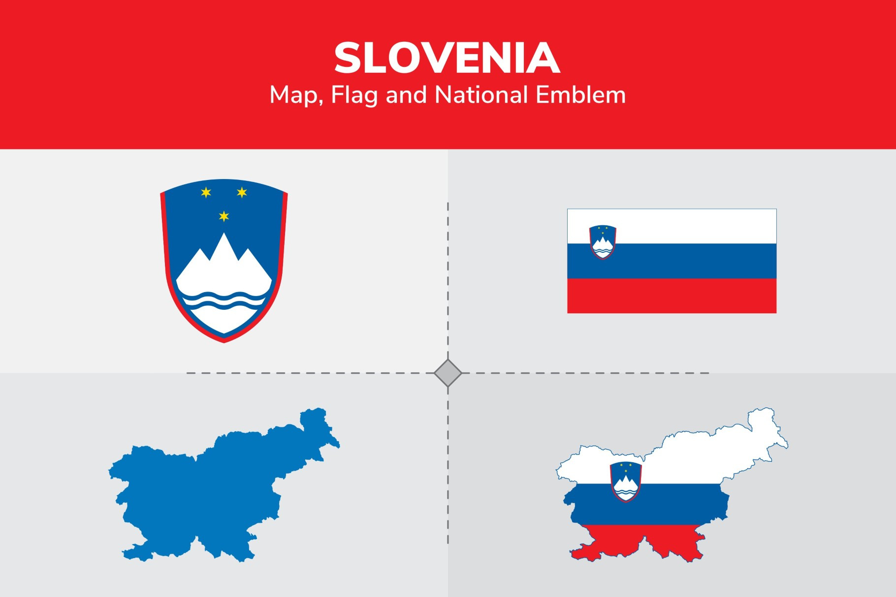 Slovenia Map, Flag & National Emblem, an Object Illustration by shahsoft
