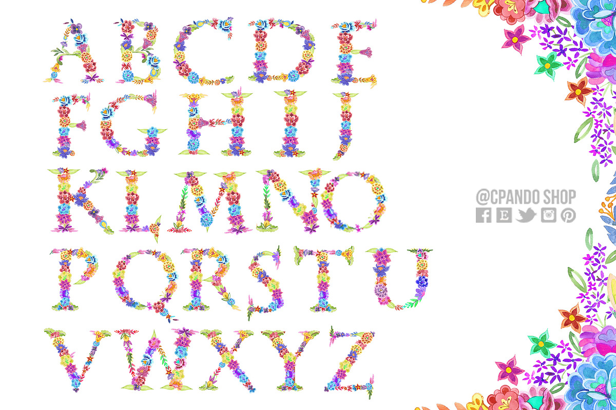 Fiesta floral alphabet clip art, a Graphic by CpandoShop