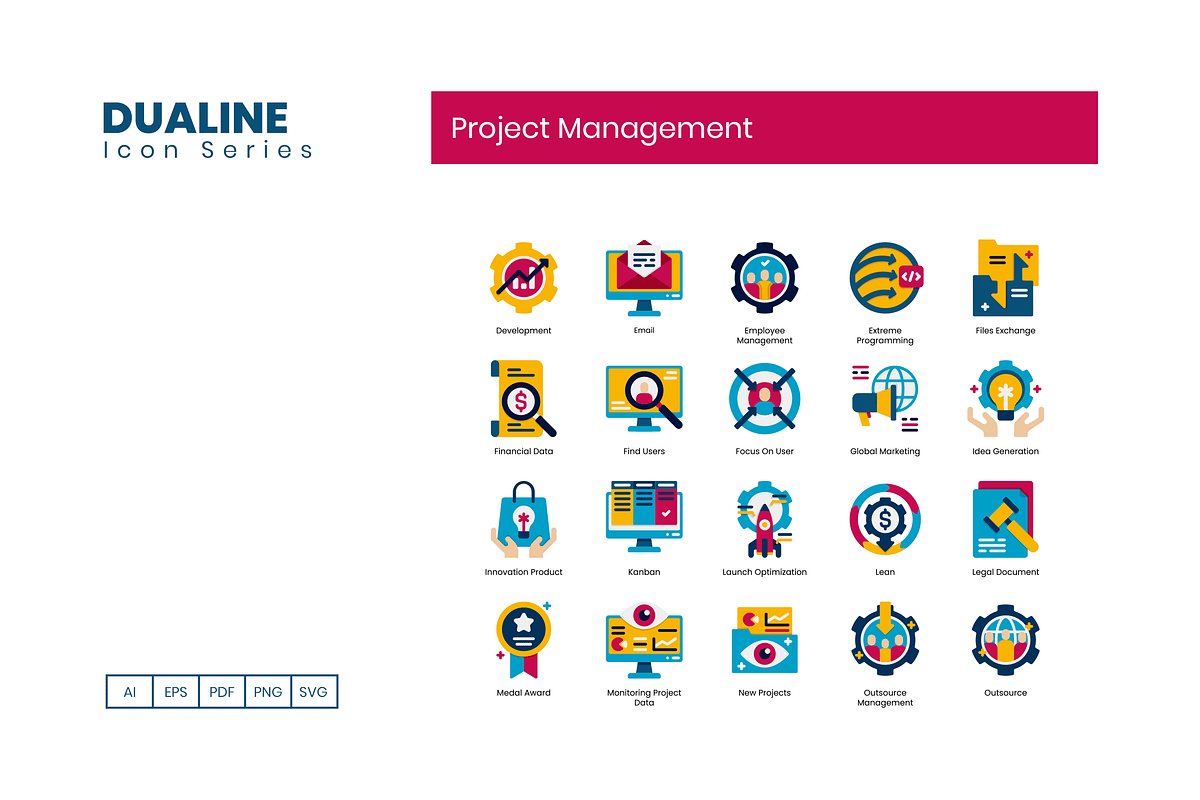 80 Project Management Icons, an Icon by Flat Icons | Creative Market