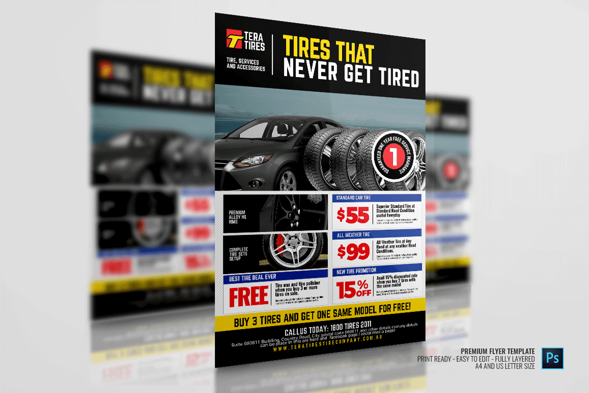 Tire Shop and Accessories Flyer, a Flyer Template by PSDPixel