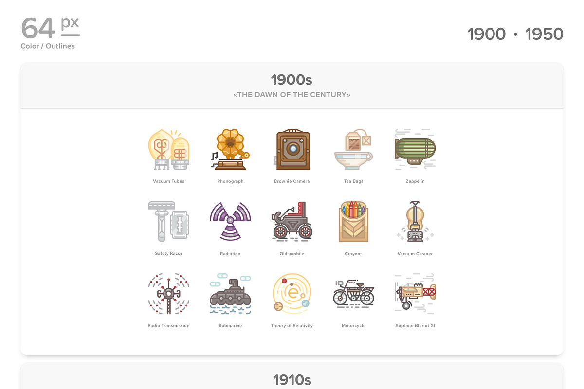 20 Century History.Color line Icons, an Outline Icon by Yeticrab