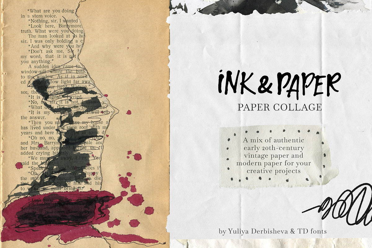 Ink Paper collage elements scraps