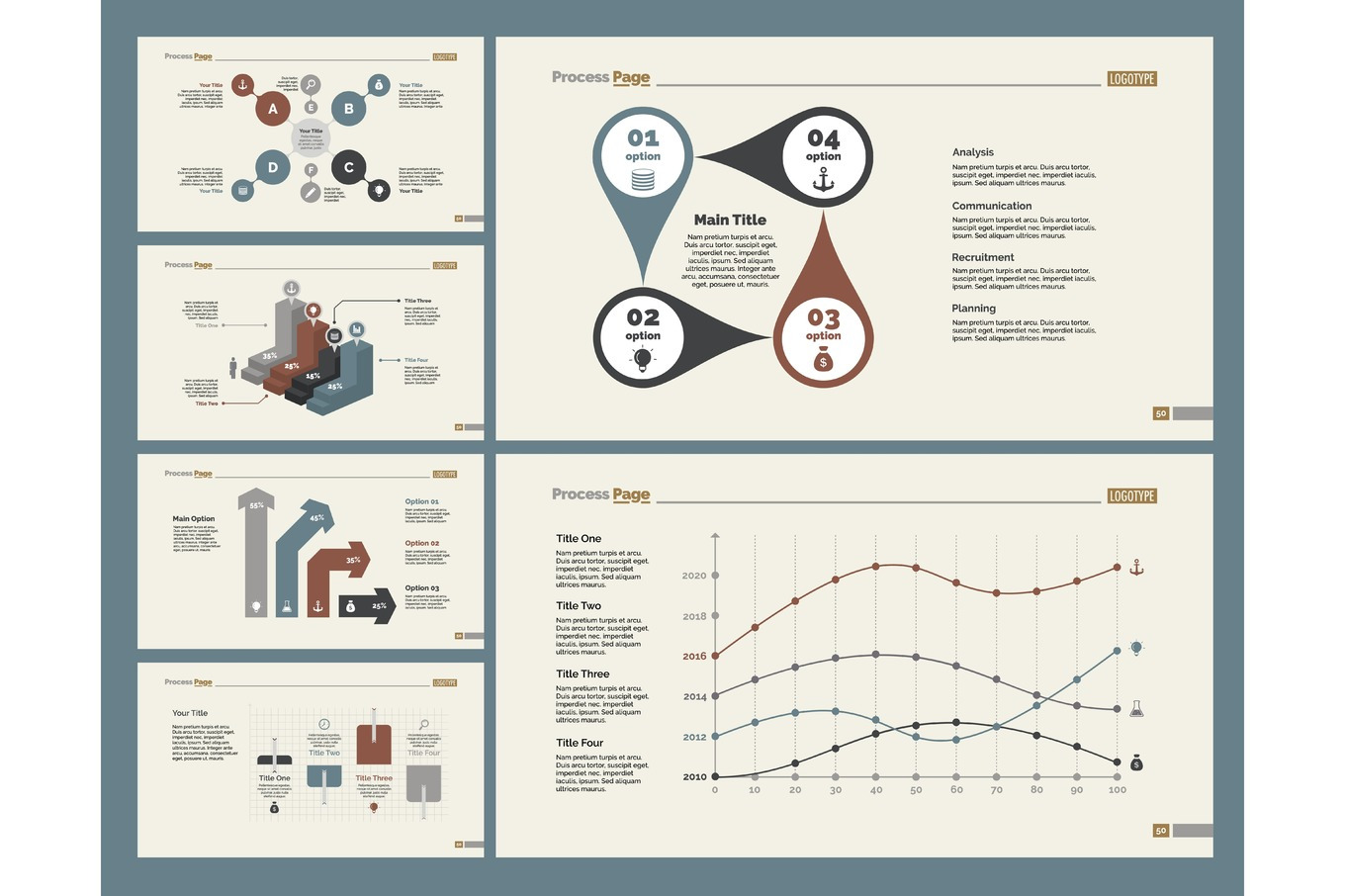 Six Analytics Slide Templates Set, a Work Illustration by SurfsUpVector