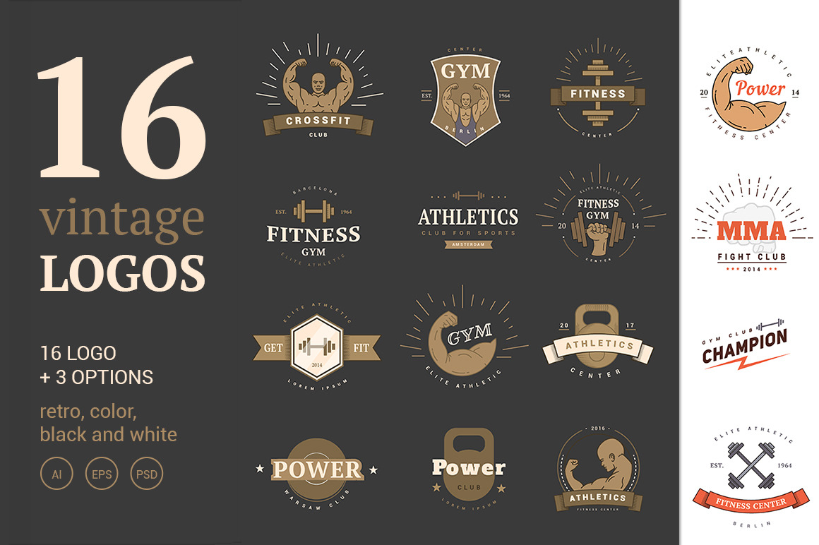 16 Vintage Sport Logos. Emblems Set., a Branding & Logo Template by Fay ...