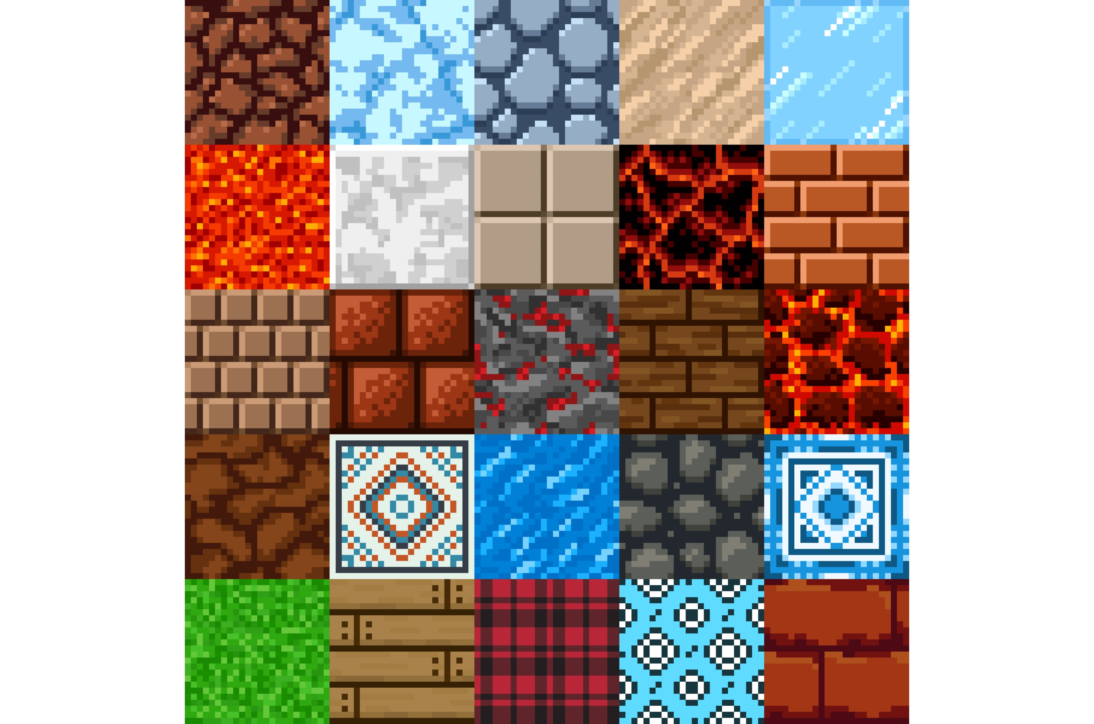 Retro 8 bit pixel art patterns set, a Texture Illustration by Vector ...
