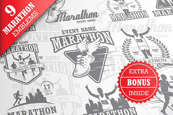 Set of vintage marathon emblems, a Branding & Logo Template by ...