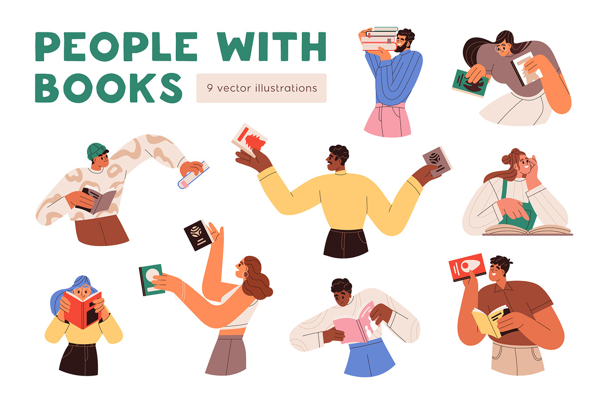 Happy people with books set, an Education Illustration by Good Studio