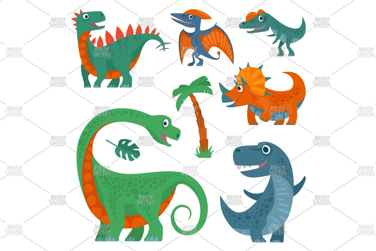 Dinosaurs set. Vector flat icon, an Illustration by MoreVector