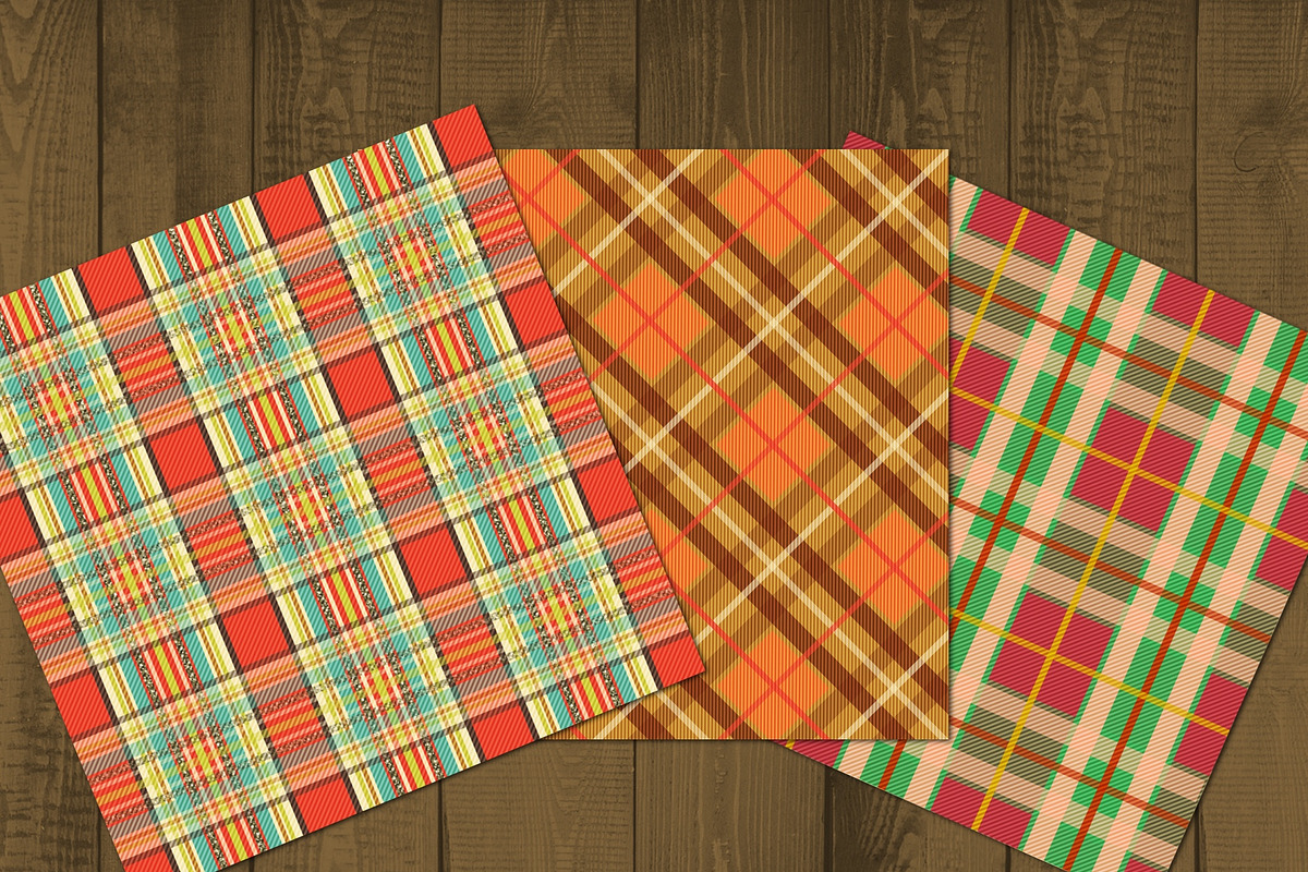 Retro Plaid digital paper, a Pattern Graphic by Paper Farms