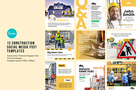 Construction Social Media BUNDLE, a Social Media Template by Sincerely ...