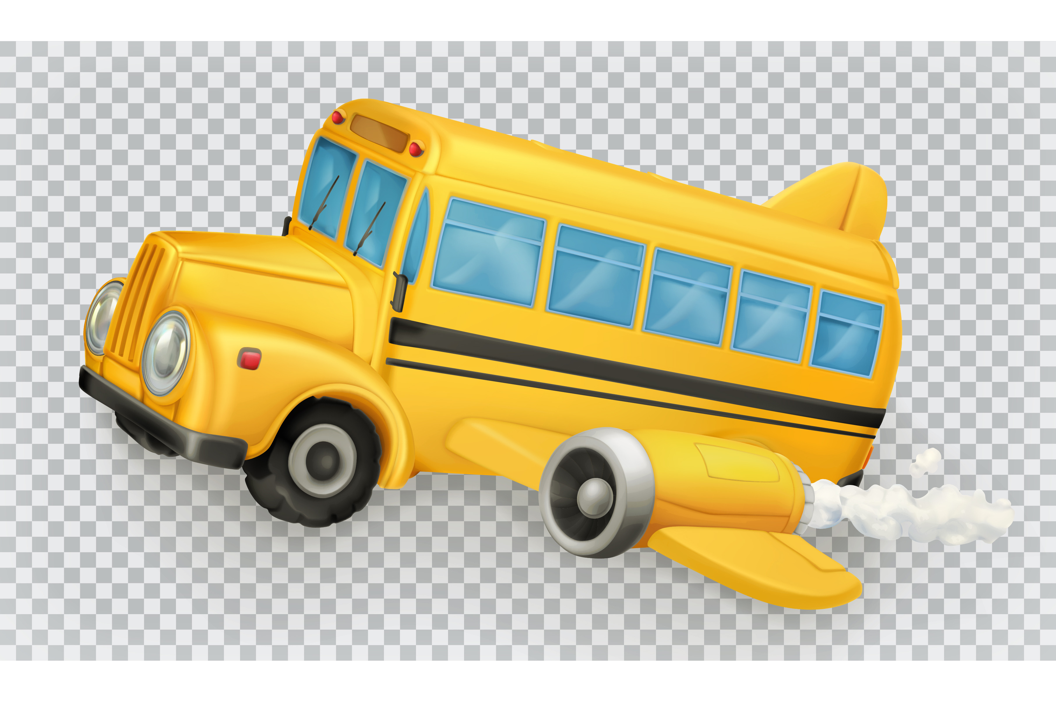 Flying school bus, airplane, vector | Education Illustrations ...