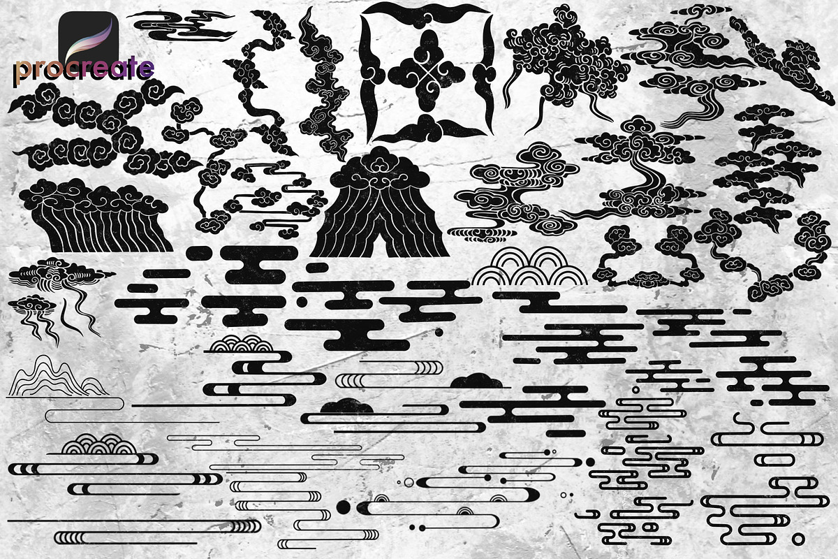 160+ Clouds Stamp Brushes Procreate, a Brush Add-On by TheWhiteCatLab