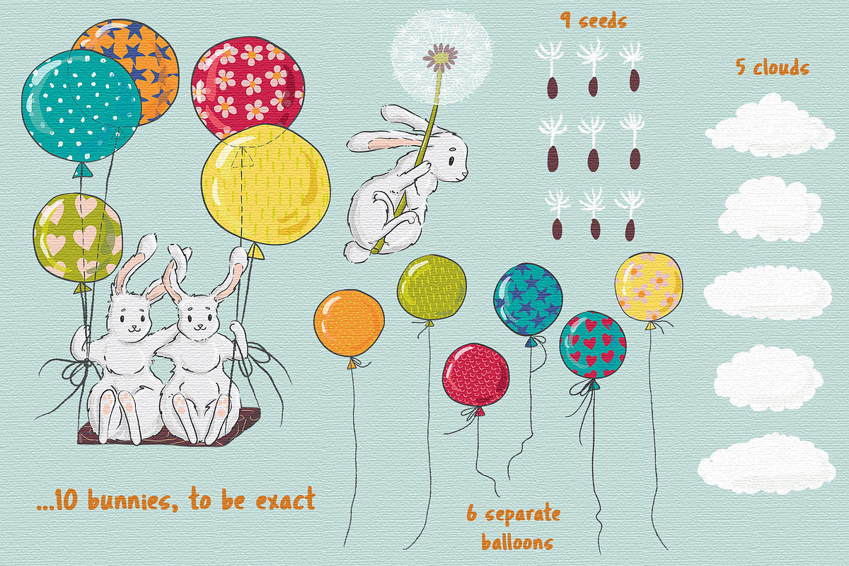 Flying rabbits vector clipart, an Object Graphic by Trinibis