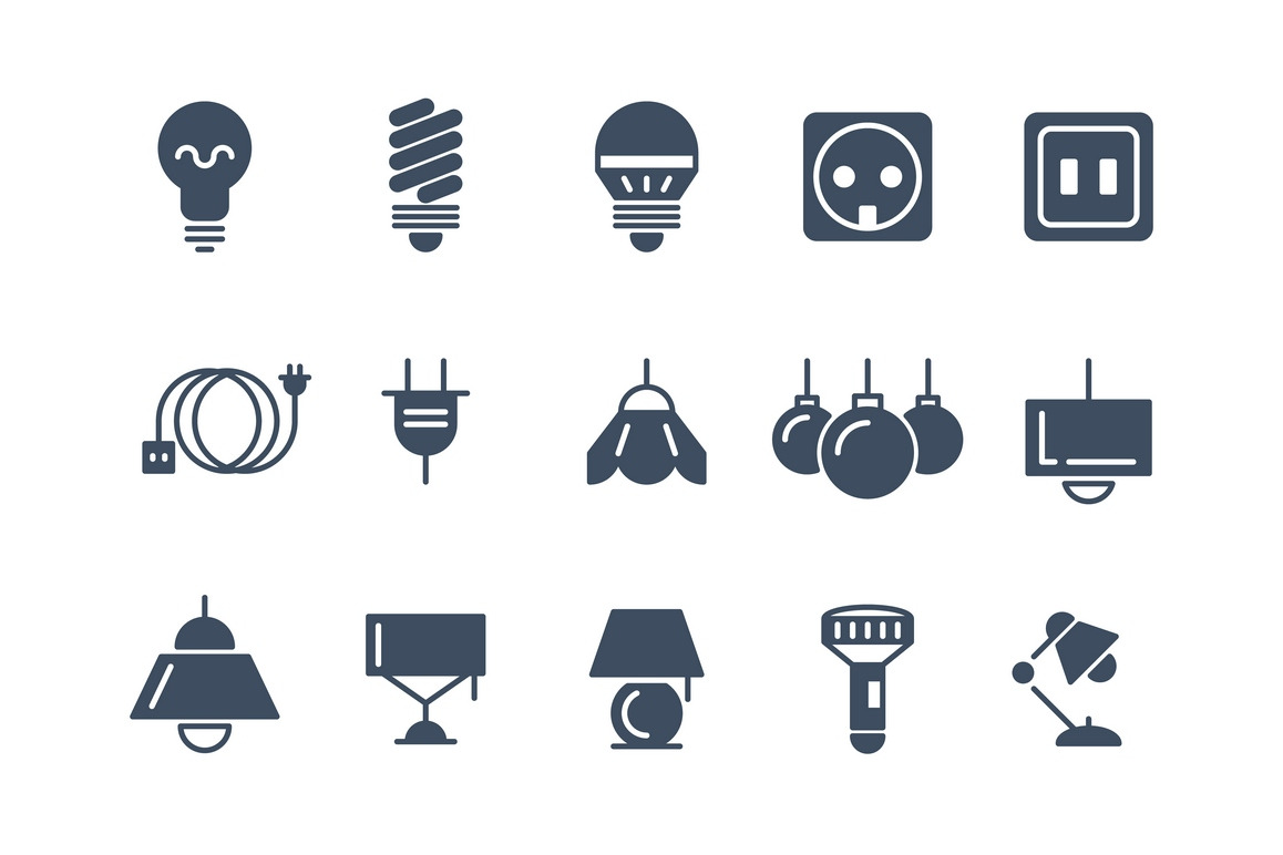 Lamp and bulbs vector icons set | Icons ~ Creative Market