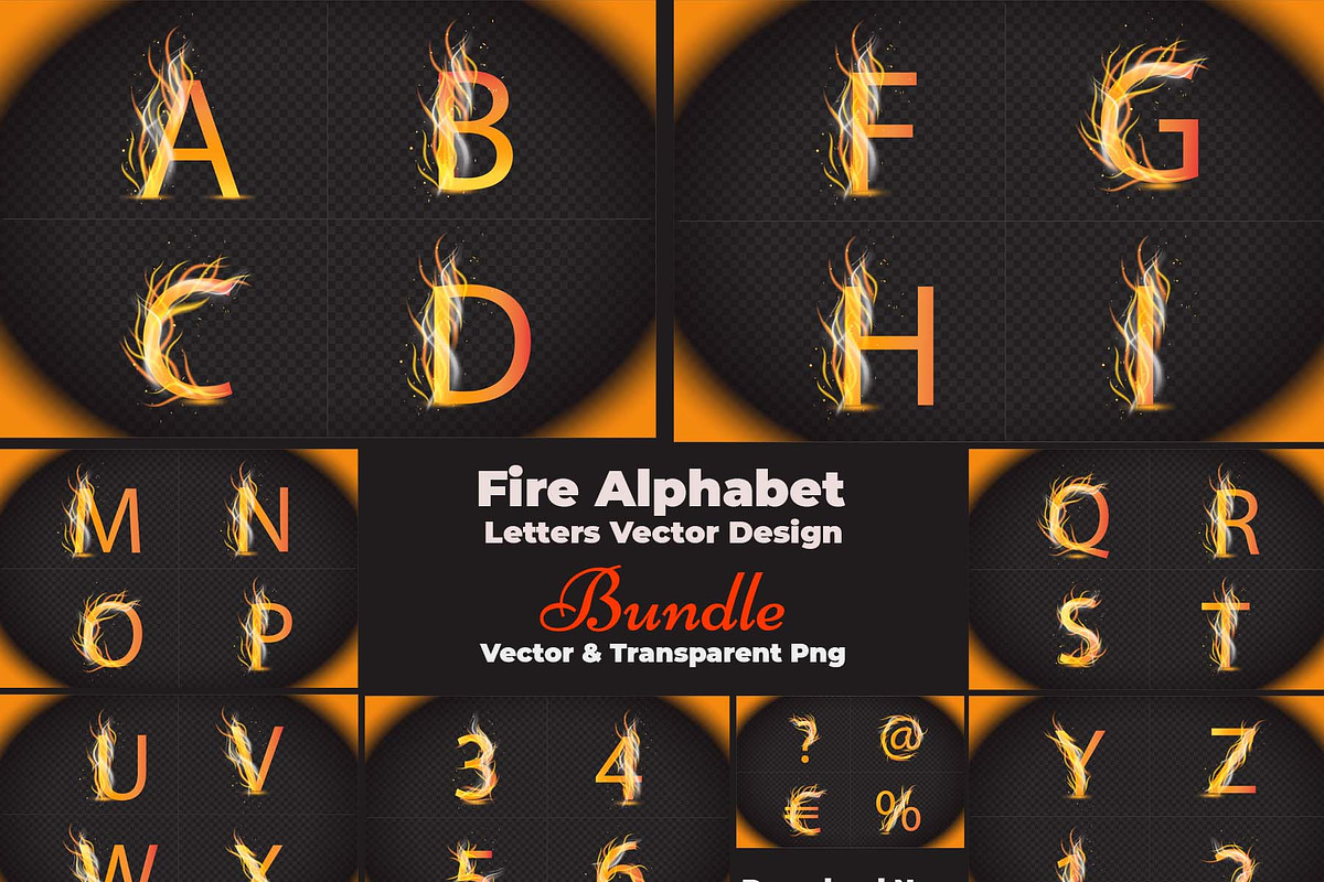 Fire Alphabet Letters Design Bundle