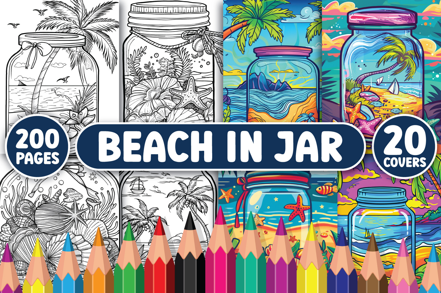 200 Beach in jar Coloring Pages, a Seasonal Illustration by BrightMart
