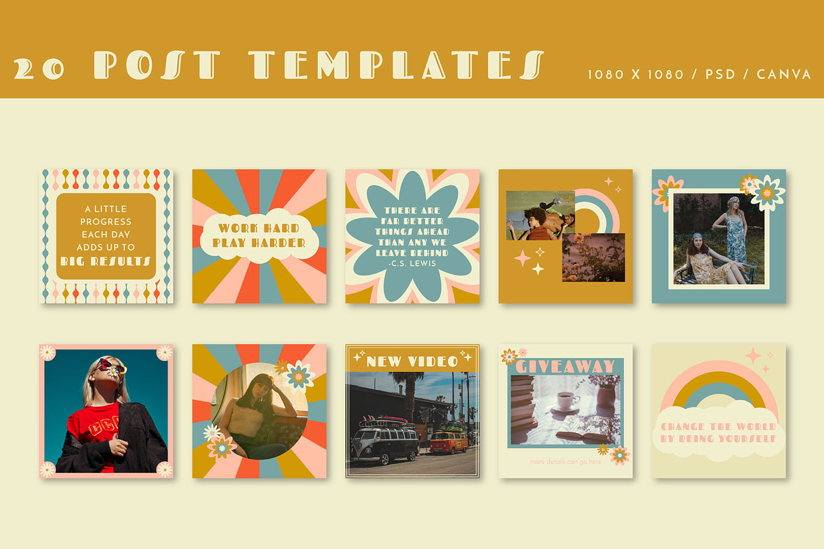 70s Retro Instagram Templates, a Social Media Template by Liseno Designs