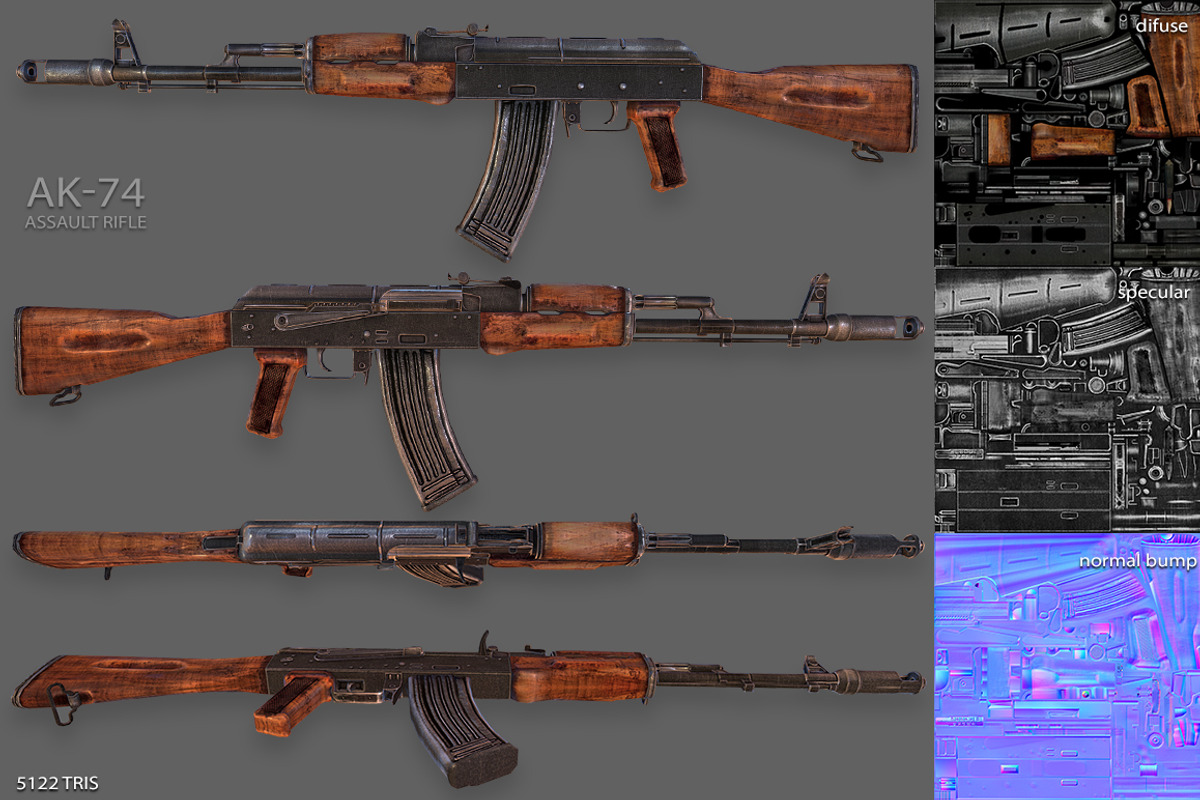 AK-74 Assault Rifle Model, an Object 3D Model by Beatheart Creative Studio
