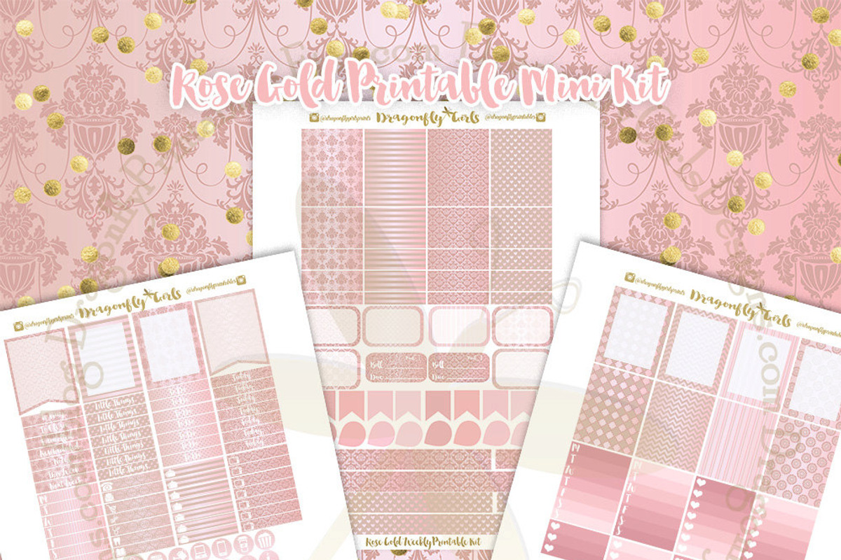 Rose Gold Printable Planner Stickers, a Graphic by Dragonfly Girls Designs