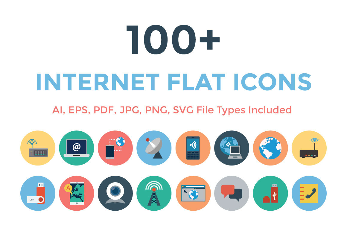 100+ Internet Flat Icons, an Outline Icon by Creative Stall | Creative Market