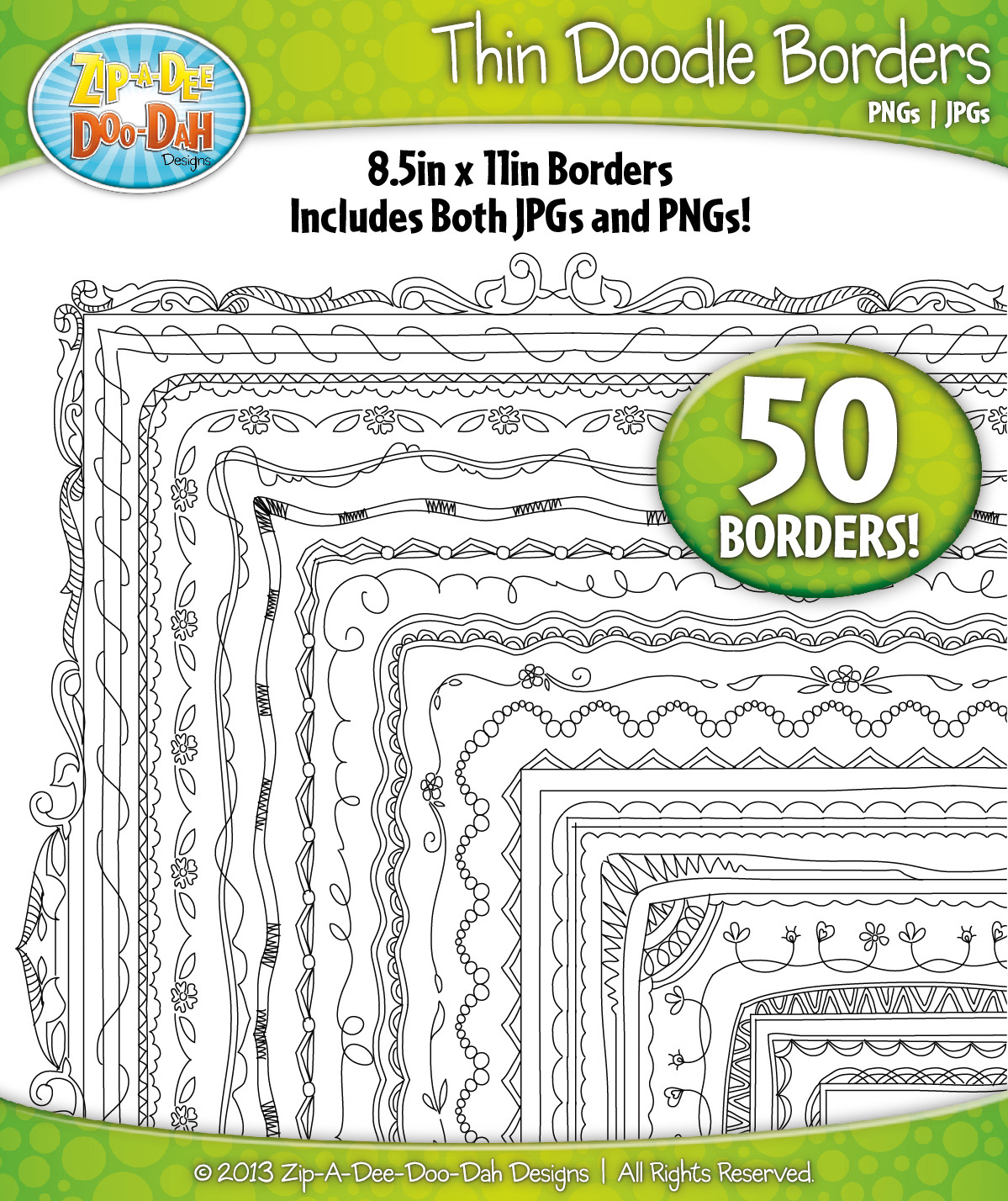 Thin Doodle Frame Borders Set 3, a Graphic by Zip-A-Dee-Doo-Dah Designs