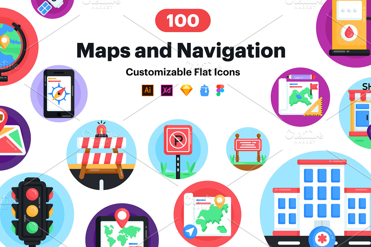 Navigation icon - 100 map vector icons