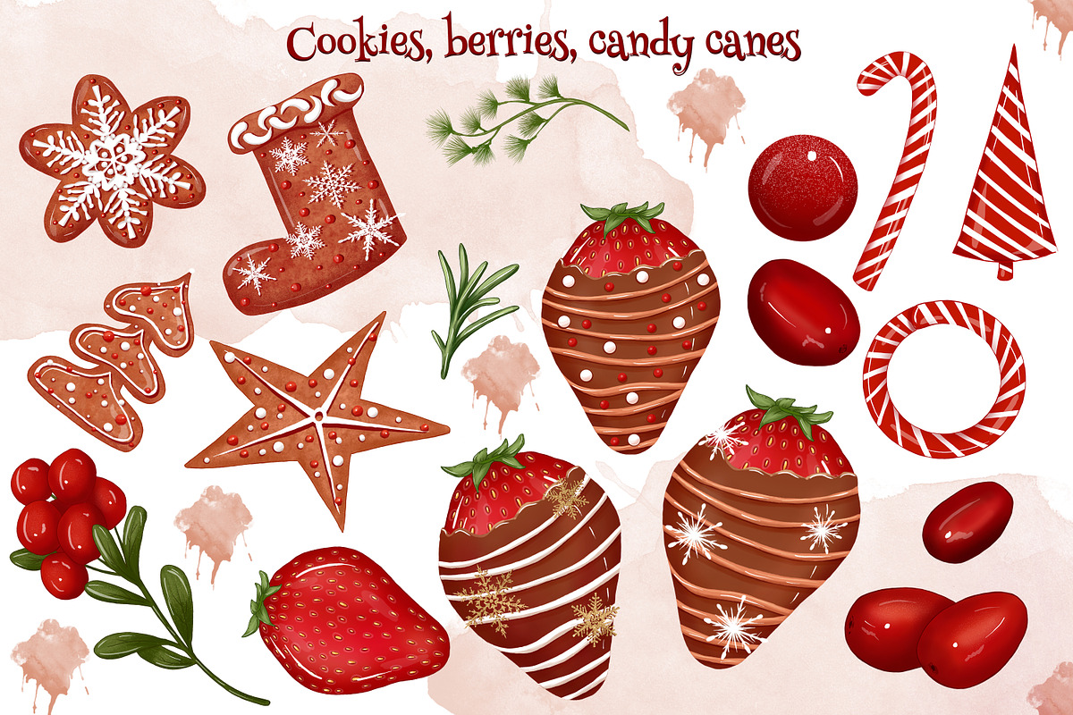 Sweet Christmas desserts clipart | Creative Market