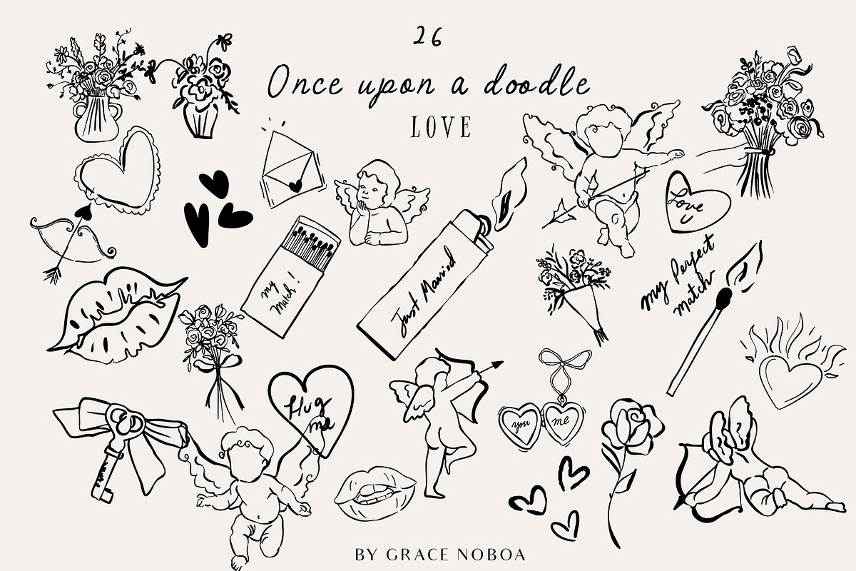 Whimsical doodle Line art svg vector, a Decorative Illustration by ...