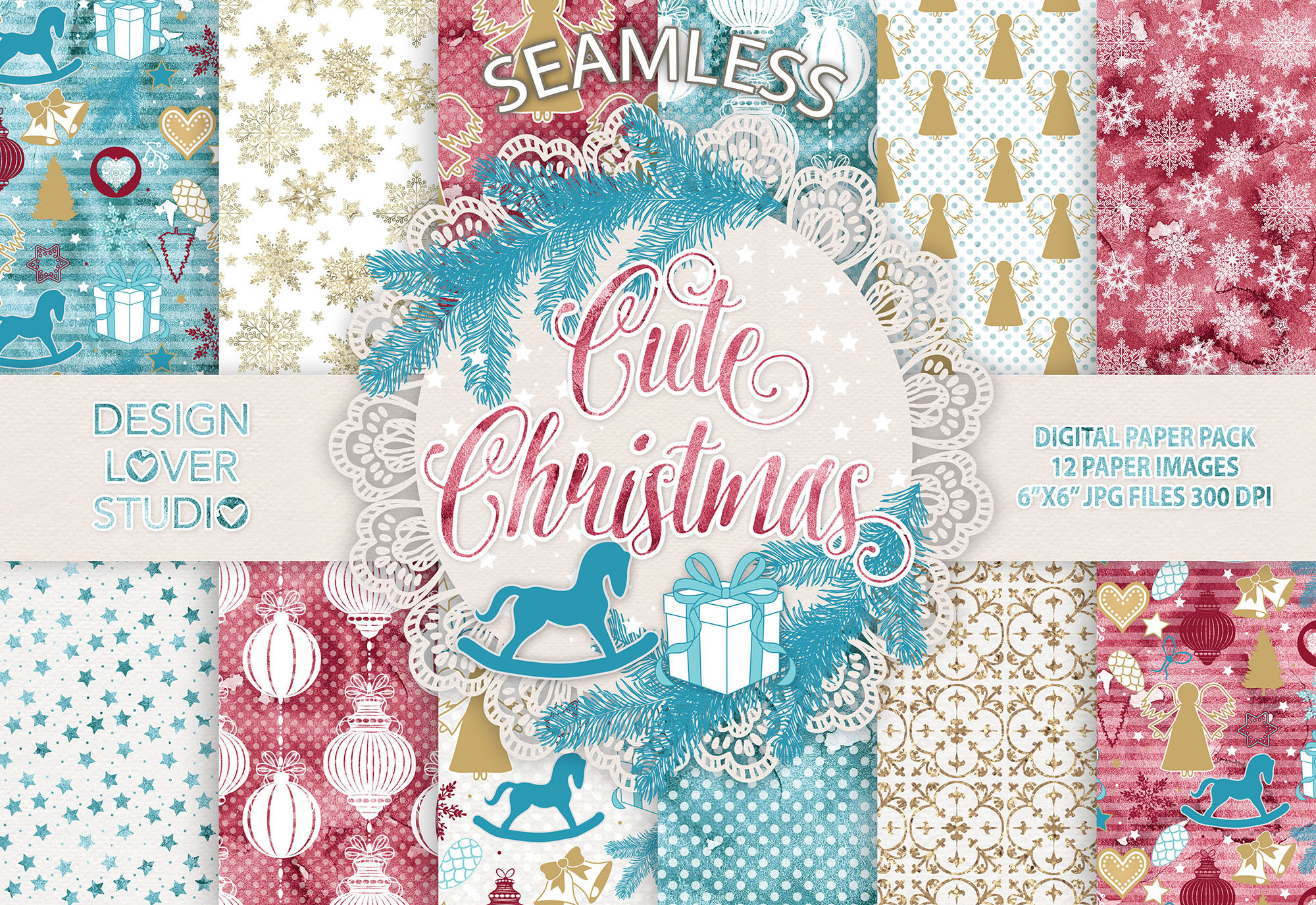 Cute christmas digital papers, a Pattern Graphic by designloverstudio