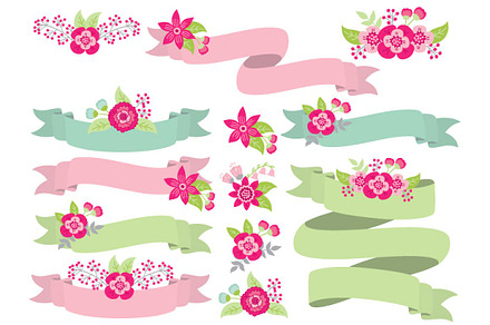 Vector Floral Ribbons, an Illustration by TheCreativeMill