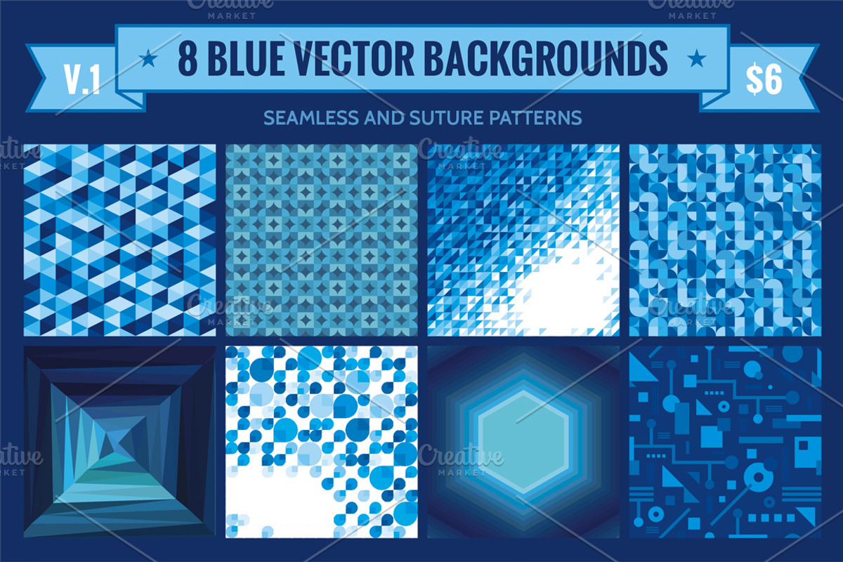 8 Blue Vector Backgrounds, a Pattern Graphic by serkorkin