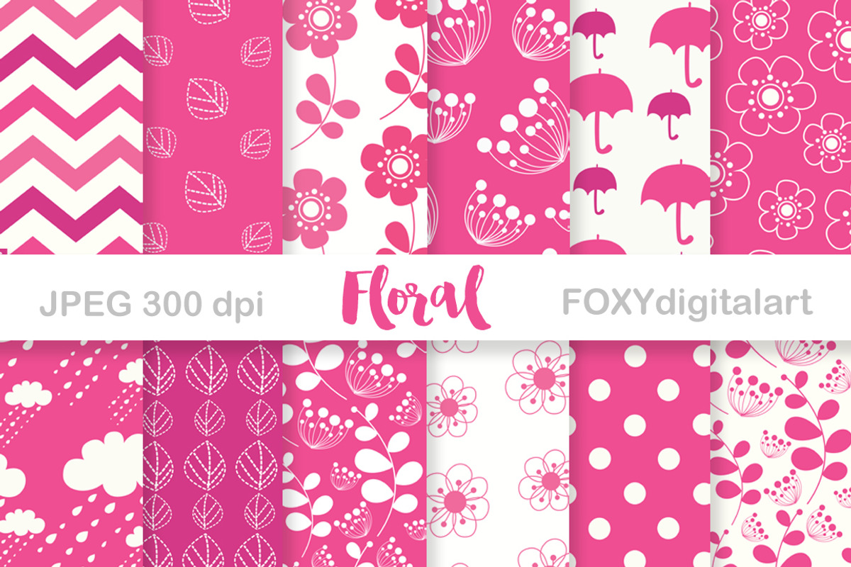 Digital Paper Floral Pink, a Pattern Graphic by FOXYdigitalart