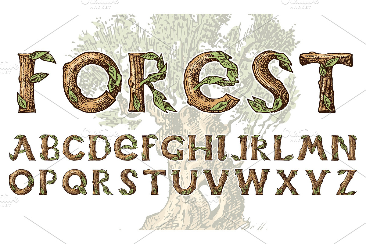 Antique wood typeface forest, a Texture Illustration by Arthur Balitskiy