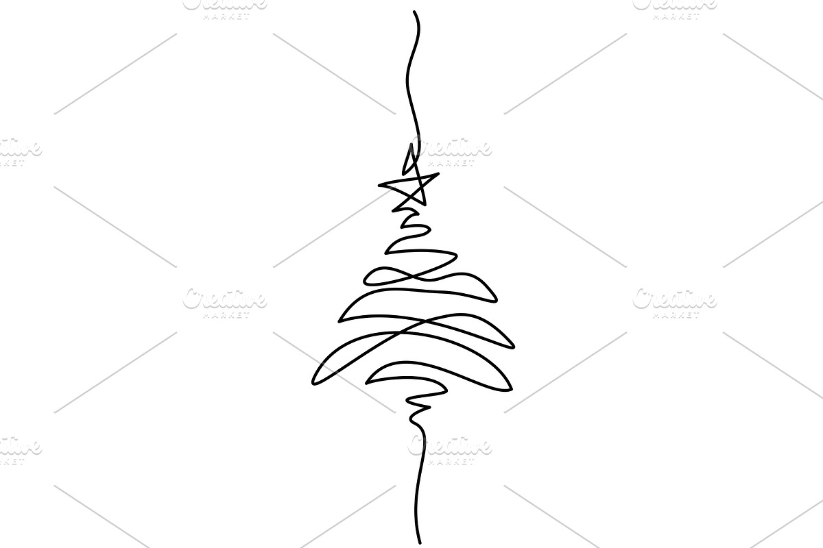 Christmas tree one line drawing, an Object Graphic by Valenty