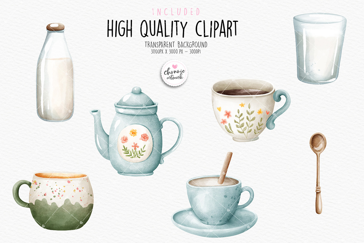 Watercolor breakfast clipart, a Food Illustration by Chonnieartwork