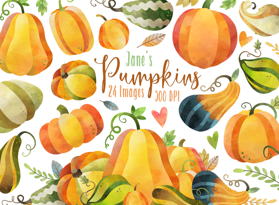 Watercolor Pumpkins Clipart, an Illustration by DigitalArtsi