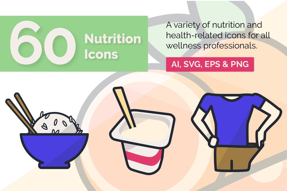 60 Nutrition Icons, an Object Graphic by Kat Whitfield Design ...