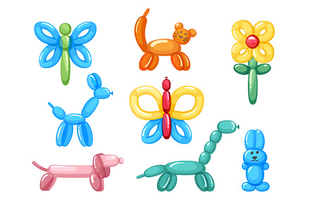 Balloon animals vector illustration cartoon set festive present rounded ...