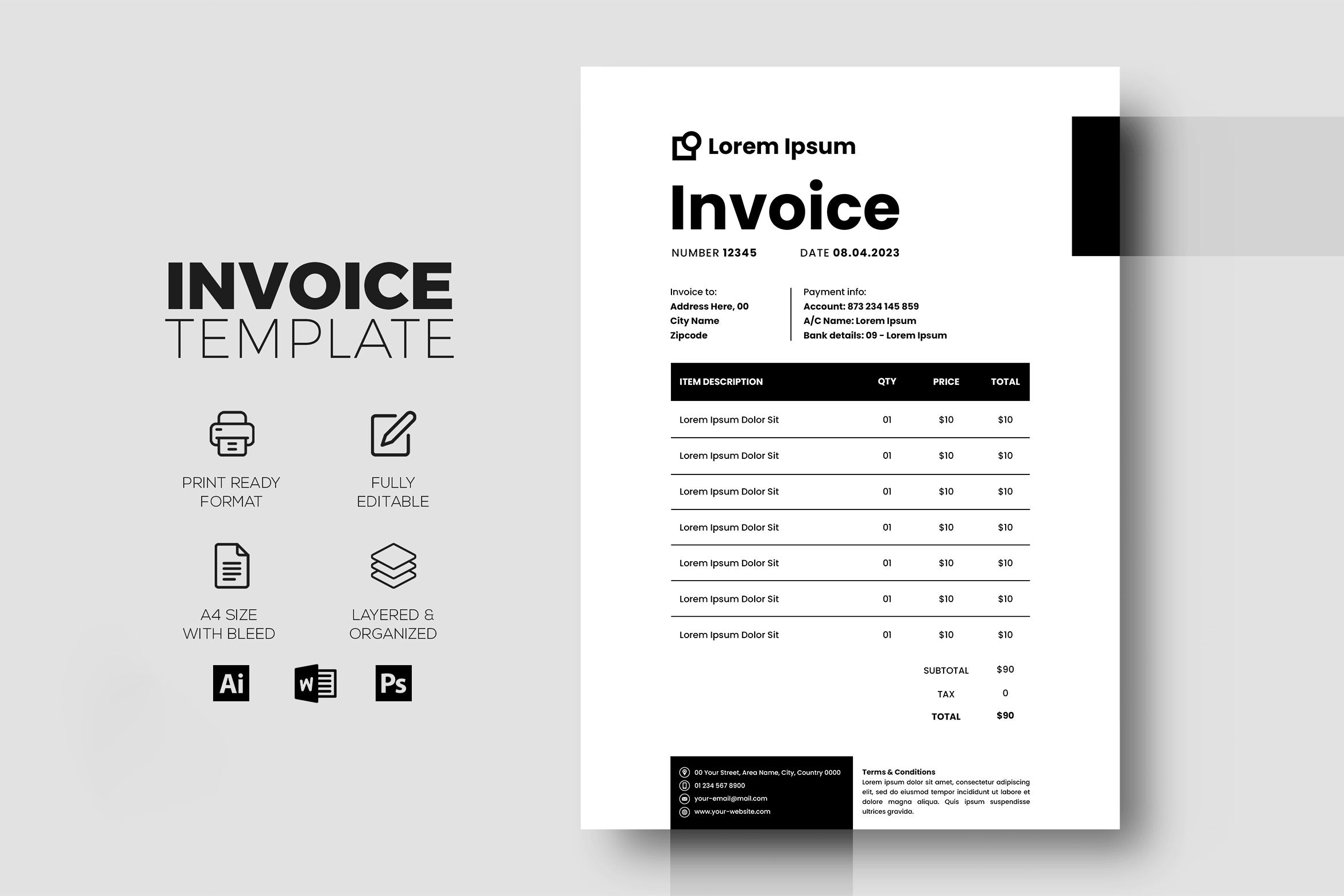 Invoice Template Layout, a Stationery Template by Artemis-products