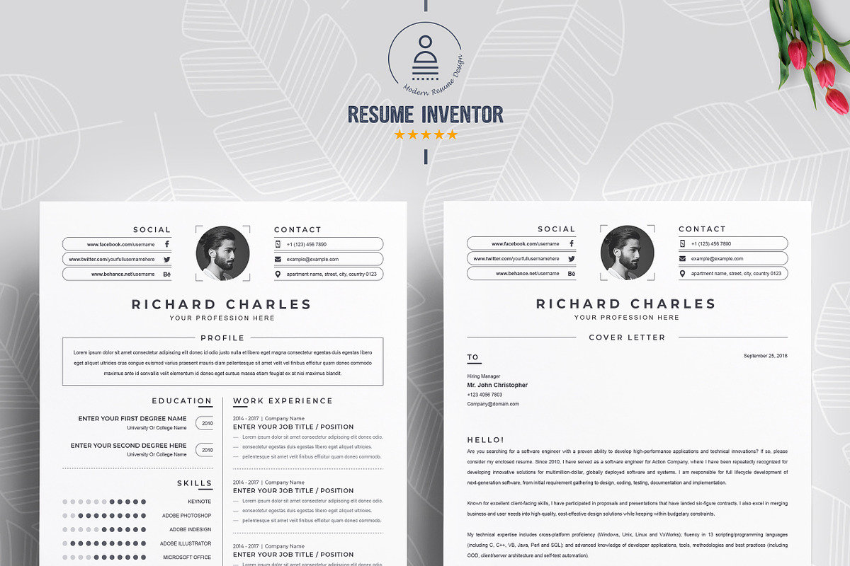 Clean and Modern Word Resume / CV, a Resume Template by ResumeInventor