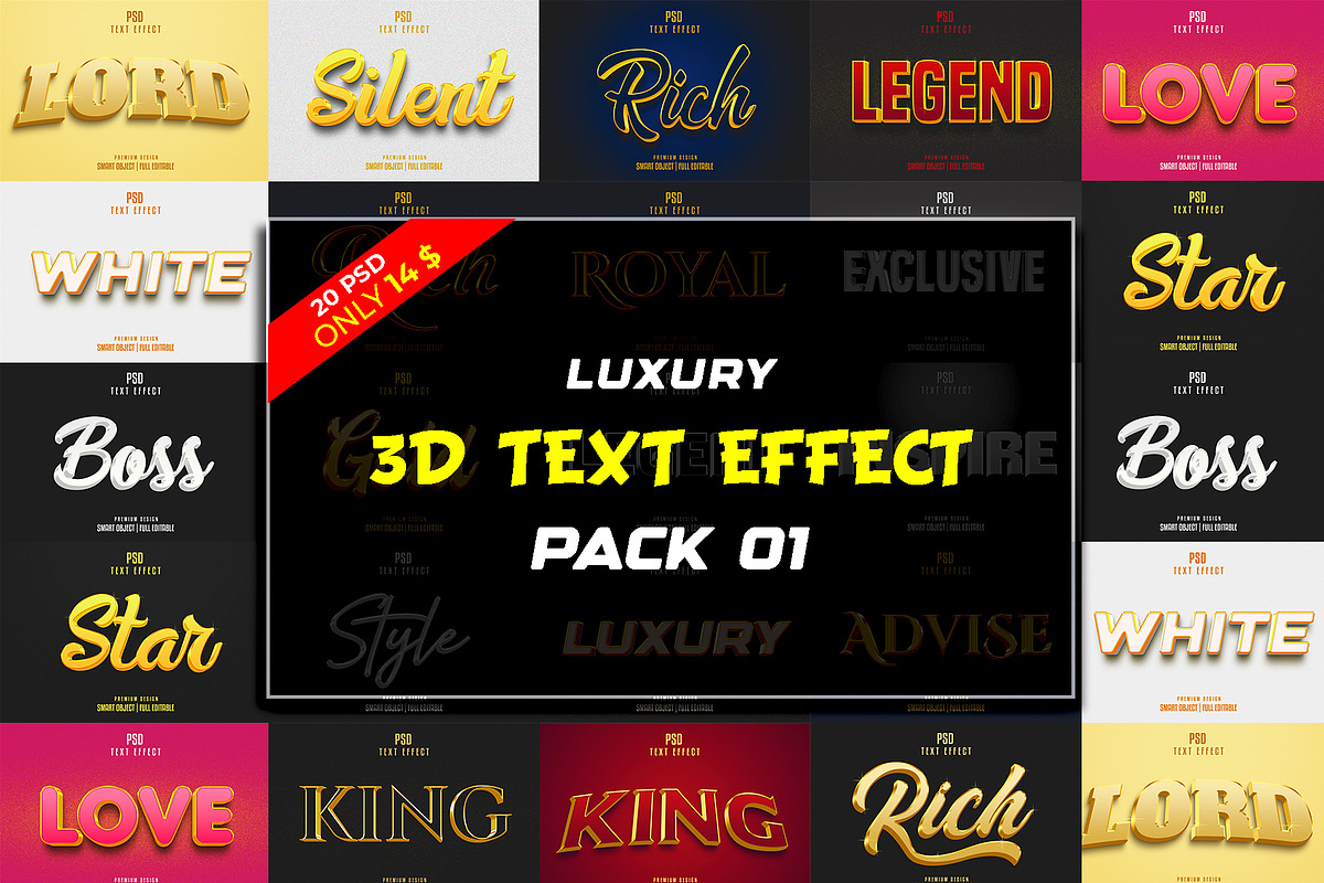 20 Luxury PSD 3D Text Effect bundle, a Layer Style Add-On by himelgfx ...