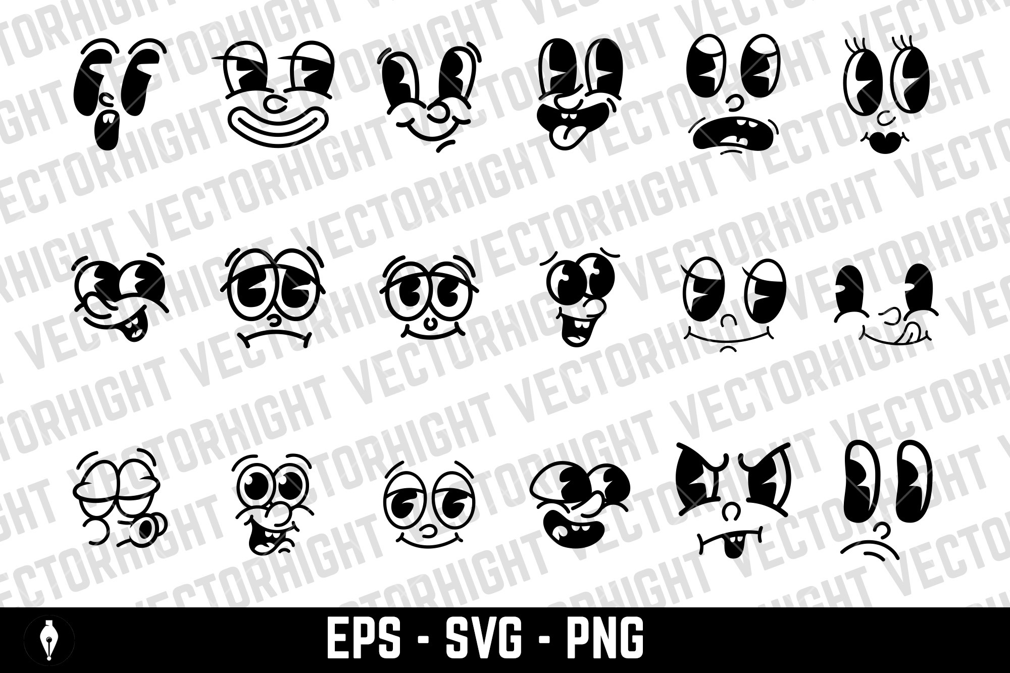 Set of cartoon faces, funny characte, a Person Illustration by Vectorhight
