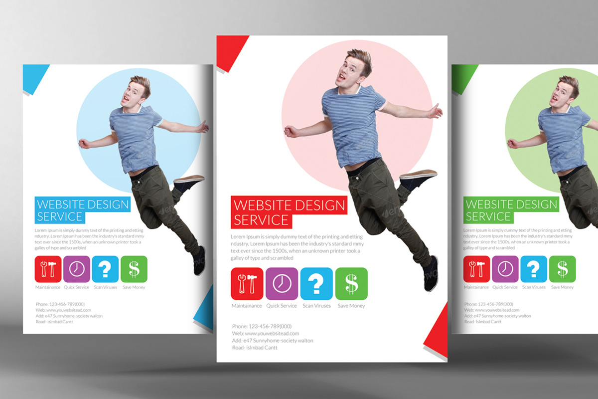 Website Design Flyer With Postcard, a Flyer Template by graphicforest