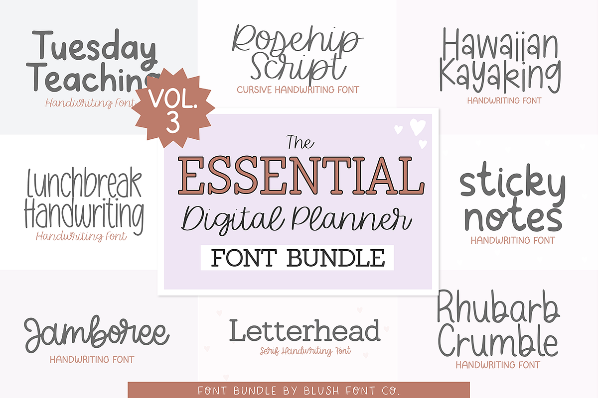 Essential Digital Planner Fonts V3, a Handwritten Font by Blush Font Co.