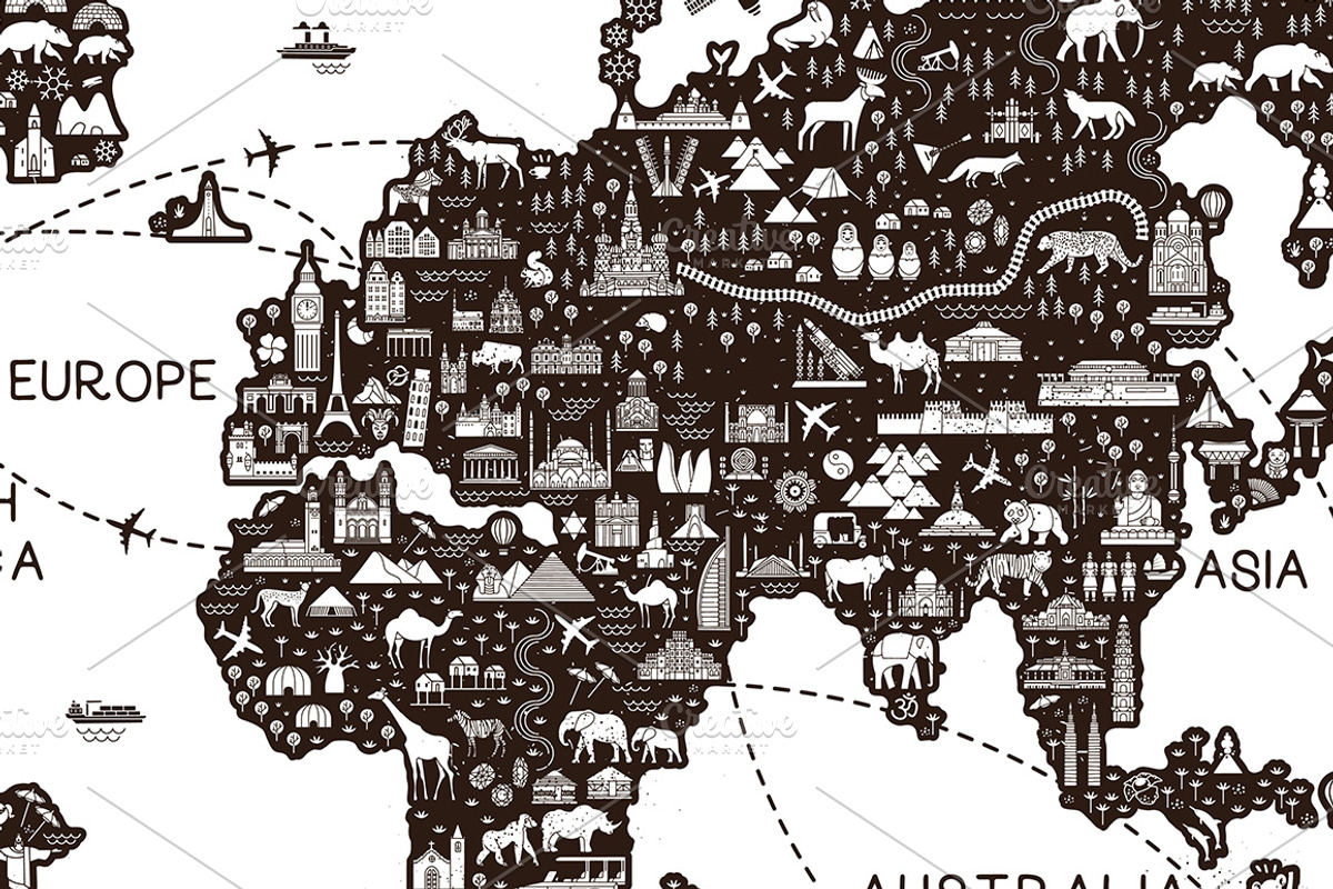 World Travel Map. Coloring Page., an Illustration by Moloko88