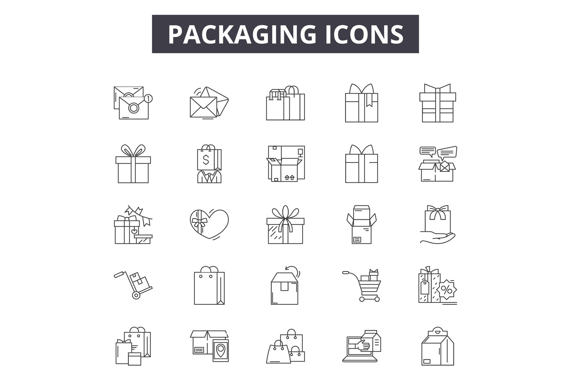 Packaging line icons, signs set, a Food Illustration by urban icon