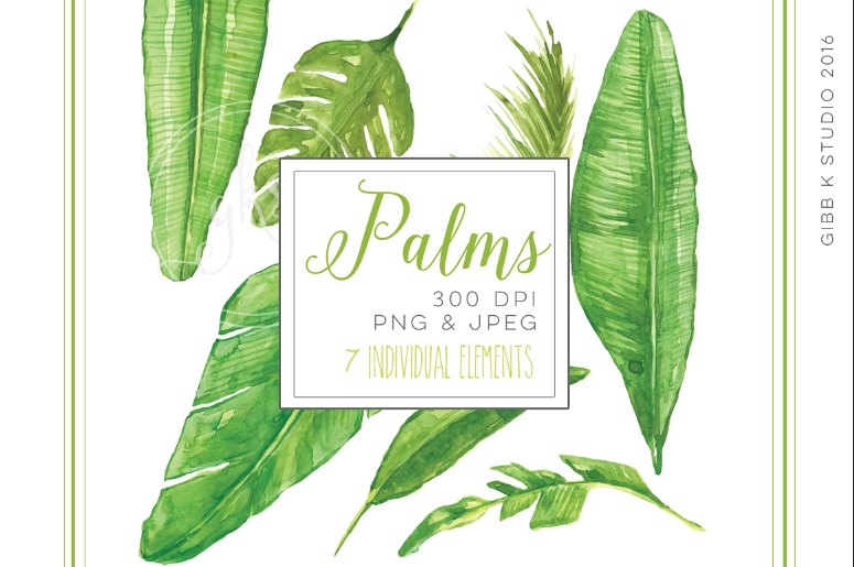 Palm Leaves Watercolor Clipart, an Illustration by Gibb K Studio