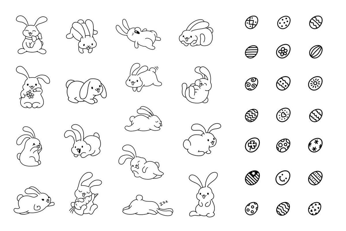 Bunny Hop Icons And Seamless Pattern, a Pattern Graphic by Iconka