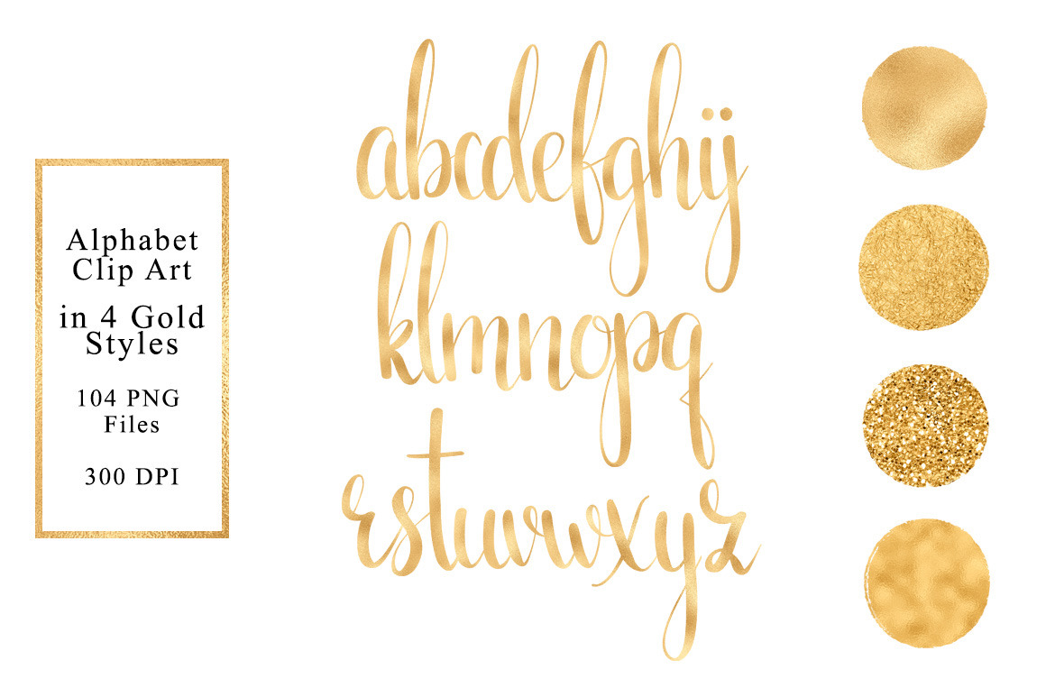 Alphabet in 4 Gold Styles, an Object Graphic by PeDe Designs