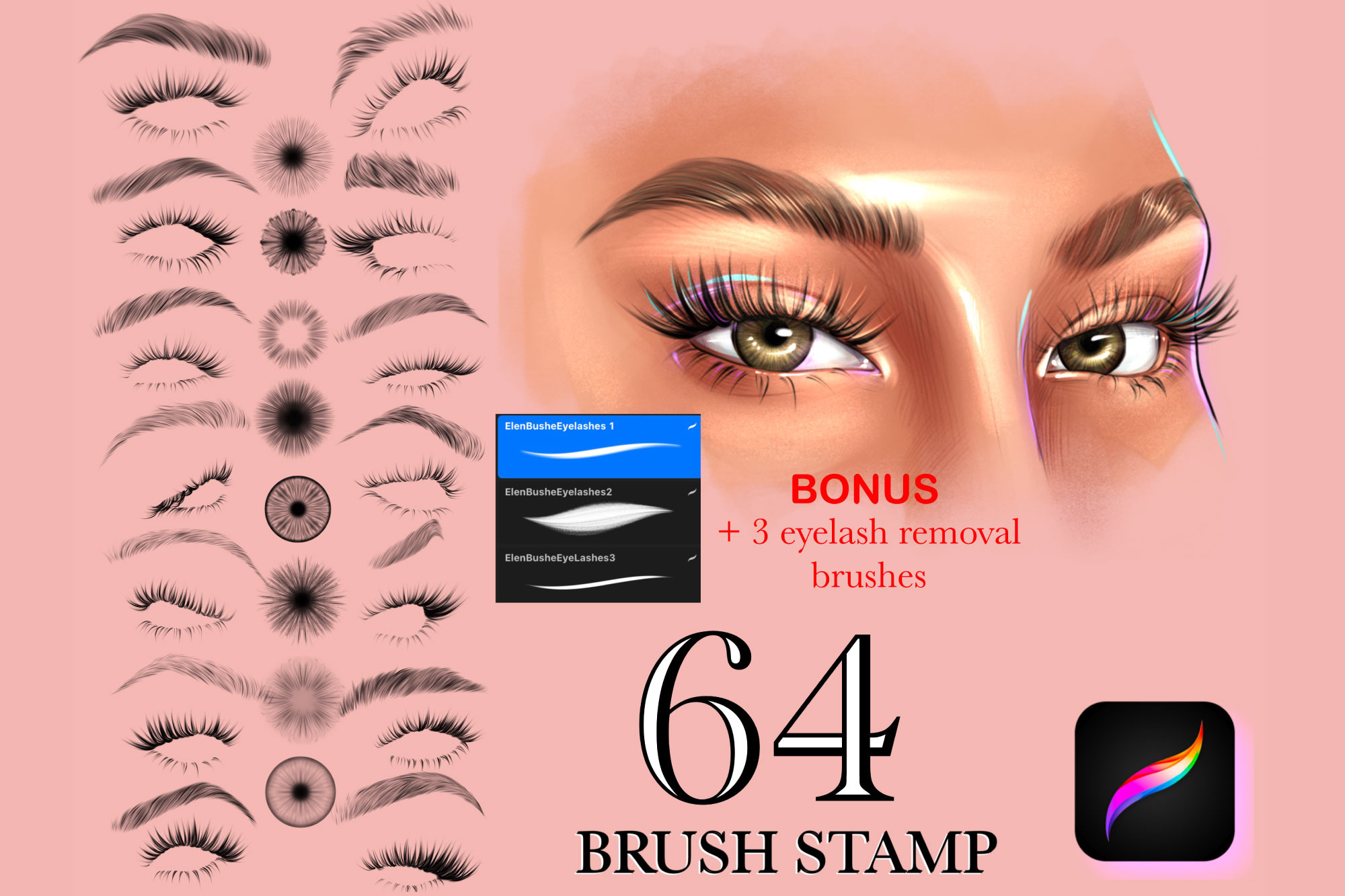Procreate eyelashes brushes, a Brush Add-On by Elenbushe